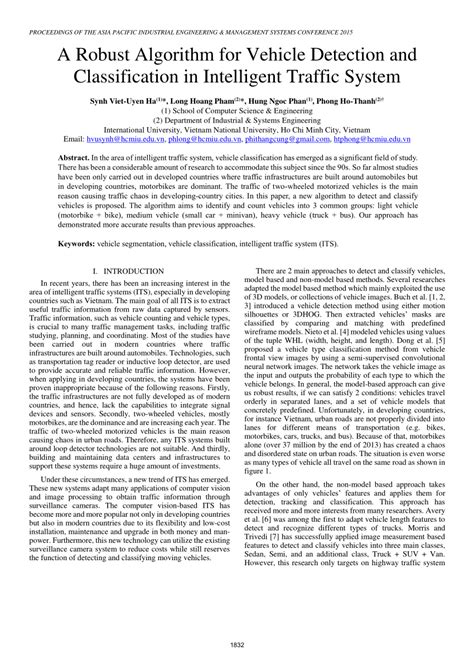 Pdf A Robust Algorithm For Vehicle Detection And Classification In Intelligent Traffic System
