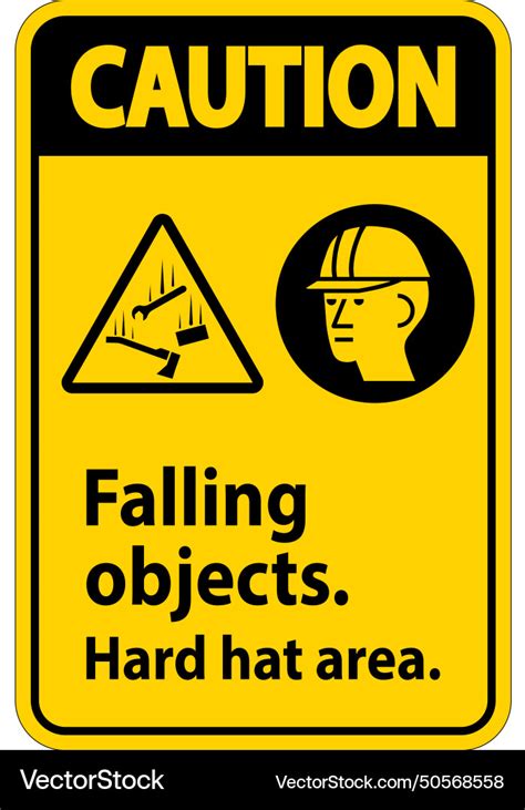 Caution Sign Falling Objects Hard Hat Area Vector Image
