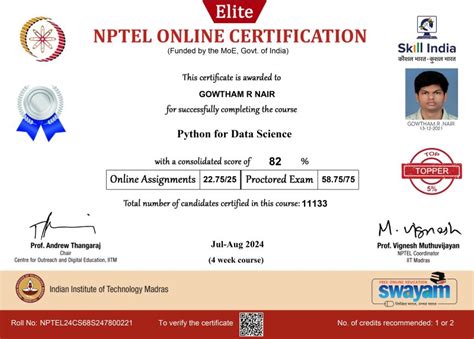 Python Datascience Nptel Learning Achievement Gowtham R Nair