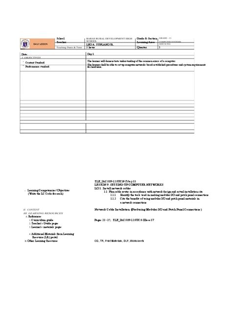 Computer Systems Servicing Daily Lesson Log Pdf Peer To Peer Microsoft Windows