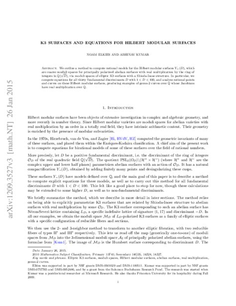 Pdf K3 Surfaces And Equations For Hilbert Modular Surfaces