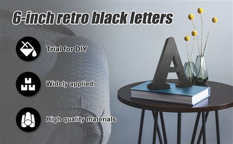 Woodounai 6 Inch Rustic Black Wood Letters Unfinished Wood