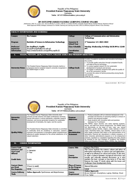 Course Syllabus Pdf Information Technology Computing
