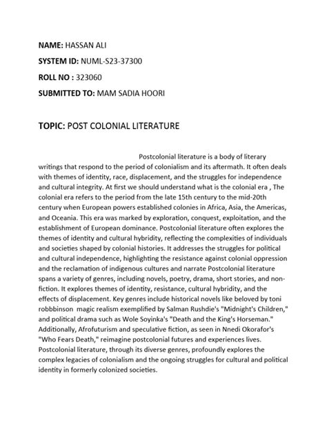hassan ali literary assignment pdf classics