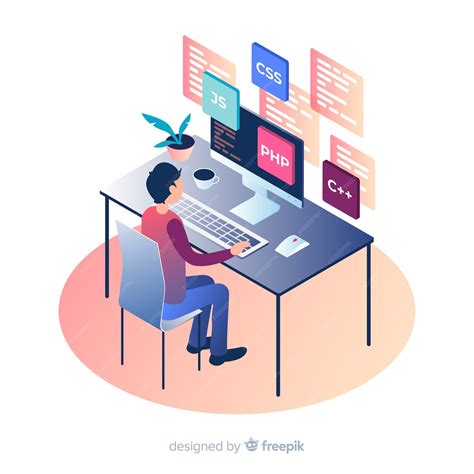 Free Vector Isometric Programmer Working On Desk