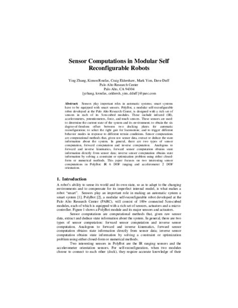 pdf sensor computations in modular self reconfigurable robots mark