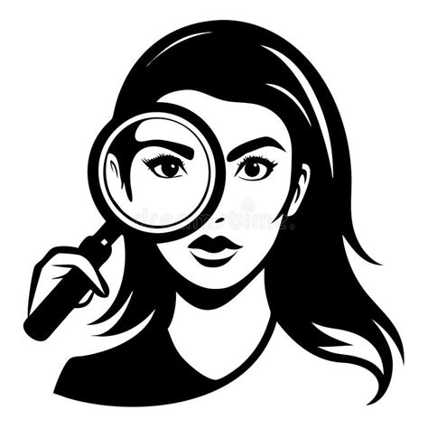 Woman Using Magnifying Glass For Investigationic Vector Graphic Art