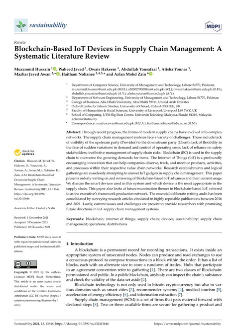 PDF Blockchain Based IoT Devices In Supply Chain Management A Systematic Literature Review
