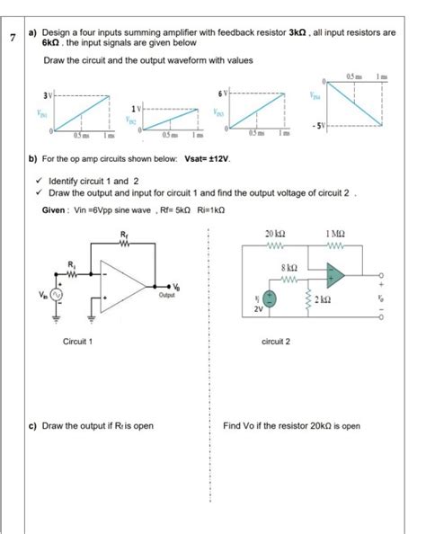 Solved A Design A Four Inputs Summing Amplifier With Chegg Com