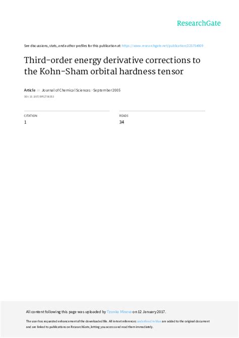 Pdf Third Order Energy Derivative Corrections To The Kohn Sham Orbital Hardness Tensor