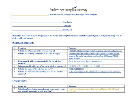 Cyb 210 Network Configuration Scavenger Hunt Template Gina Taylor