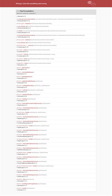 Whoops Looks Like Something Went Wrong Fatalthrowableerror Parse Error Syntax Error