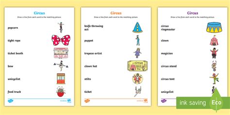 Circus Word And Picture Matching Worksheet Teacher Made Worksheets