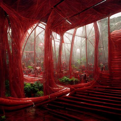Premium Photo There Is A Red Structure With A Lot Of Red Netting On It Generative Ai