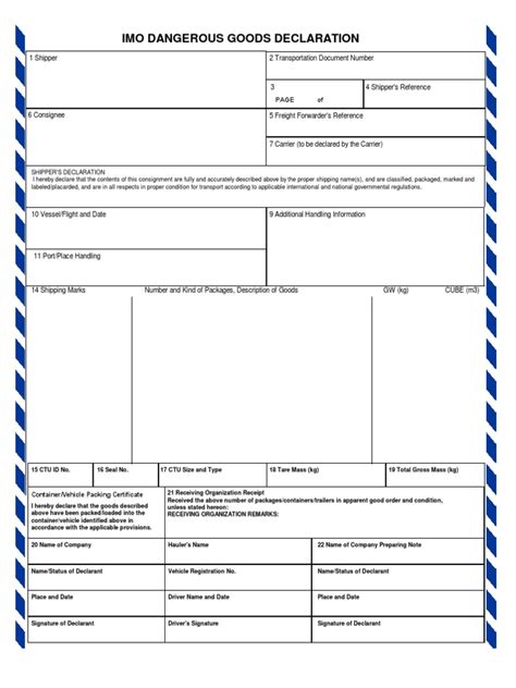 Imo Dangerous Goods Declaration Pdf Pdf Dangerous Goods Freight