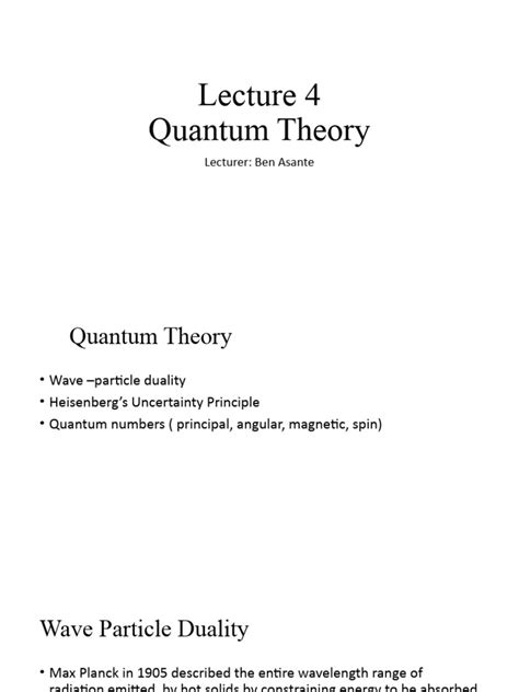 Lecture 4 Wave Particle Duality Pdf Atomic Orbital Electron