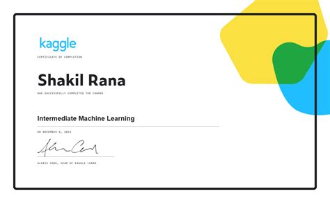 Shakil Rana Completed The Intermediate Machine Learning Course On Kaggle