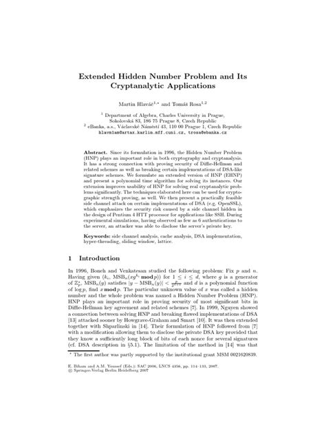 Extended Hidden Number Problem And Its C Pdf Cryptanalysis Public Key Cryptography