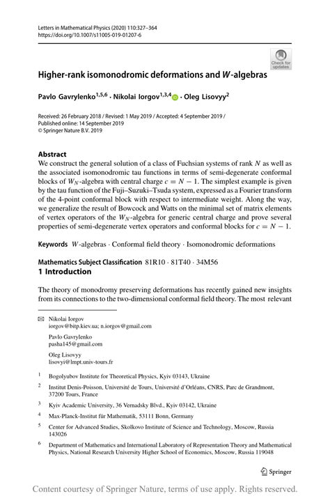 Higher Rank Isomonodromic Deformations And W Algebras Request Pdf