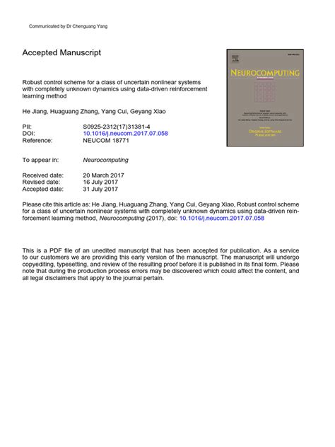 Robust Control Scheme For A Class Of Uncertain Nonlinear Systems With Completely Unknown