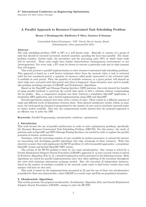 Pdf A Parallel Approach To Resource Constrained Task Scheduling Problem