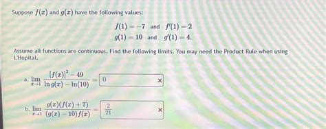 Solved Suppose Fx ﻿and Gx ﻿have The Following