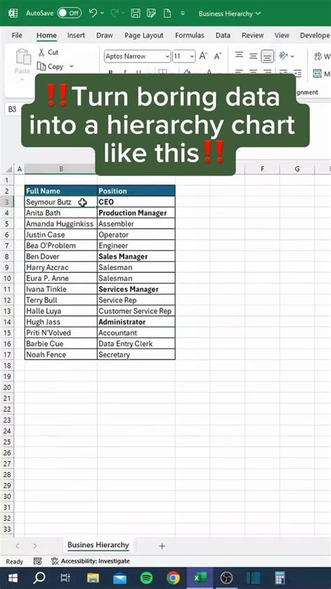turn boring data into a hierarchy chart in excel