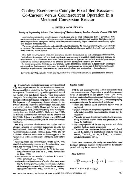 Pdf Cooling Exothermic Catalytic Fixed Bed Reactors Co Current Versus Countercurrent