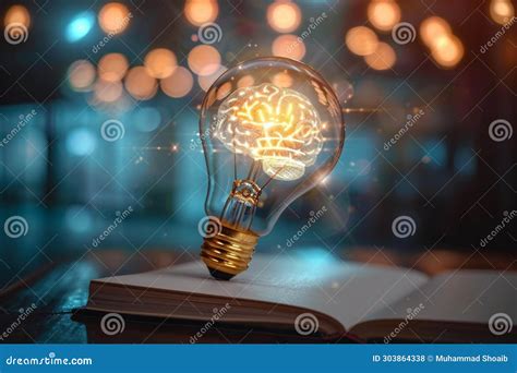 Innovation Spark Light Bulb With A Brain Inside Symbolizing Creativity Stock Illustration