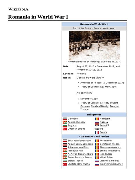 Romania In World War I Pdf Allies Of World War I Romania