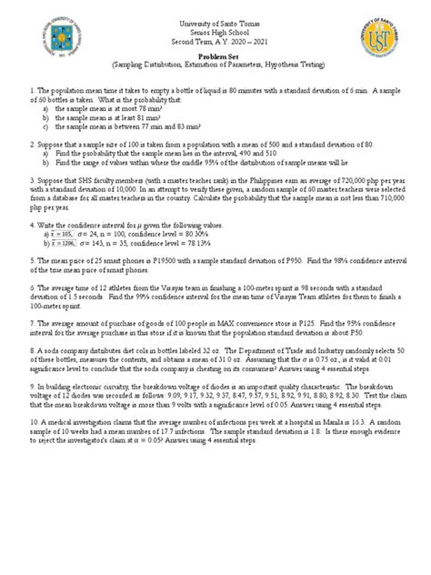 problem set pdf confidence interval standard deviation