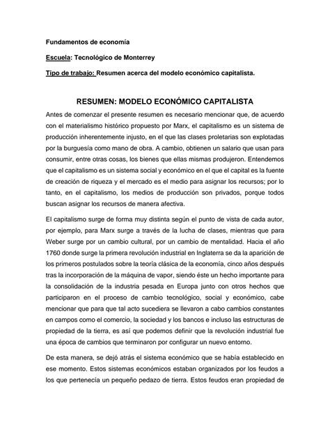 SOLUTION: Resumen del modelo economico capitalista - Studypool