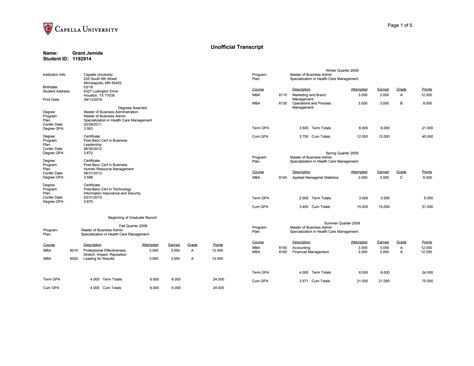 Graduate Transcript Pdf