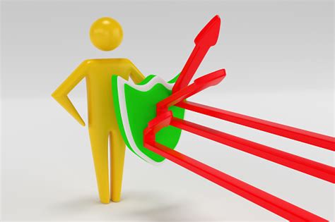 사업가는 빨간색 화살표에서 덮고 녹색 방패를 보유하고있다 3d 렌더링 3차원 형태에 대한 스톡 사진 및 기타 이미지 3차원 형태 가공의 인물 개념 Istock