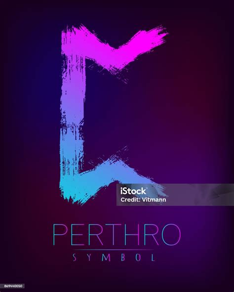 룬 스 칸디 나 비아 Perthro 부 벡터 그림 이다입니다 Futhark 편지의 상징입니다 브러시 줄무늬에 트렌드 그라데이션 블루 핑크 색상으로 어두운 배경 흐림 마법과