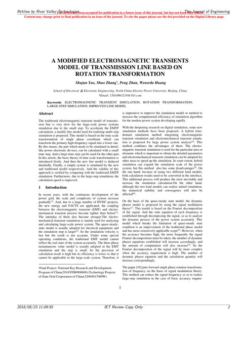 Pdf A Modified Electromagnetic Transients Model Of Transmission Line Based On Rotation