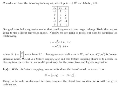 solved consider we have the following training set with