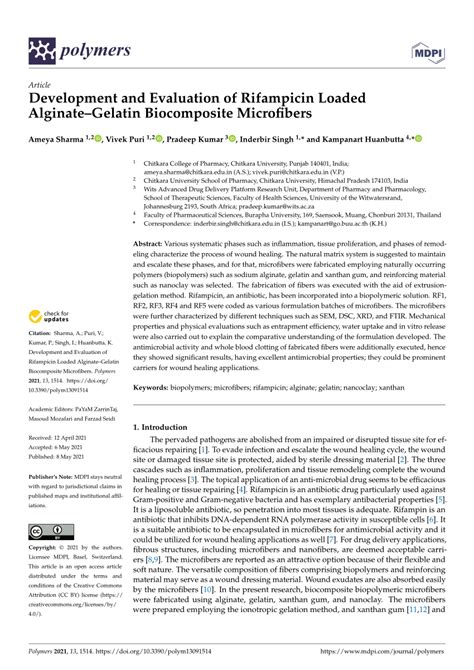 Pdf Development And Evaluation Of Rifampicin Loaded Alginate Gelatin Biocomposite Microfibers