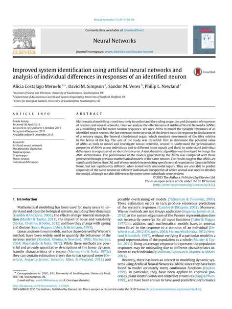 pdf improved system identification using artificial neural networks