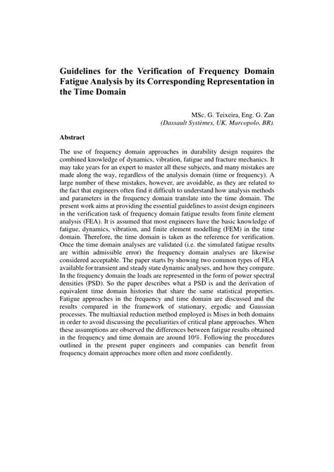 Pdf Guidelines For The Verification Of Frequency Domain Fatigue Analysis By Its Corresponding
