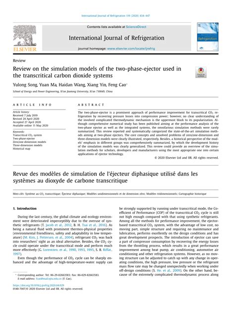 Pdf Review On The Simulation Models Of The Two Phase Ejector Used In The Transcritical Carbon