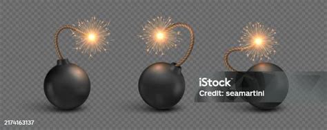 Realistic Bomb With Burning Wick Fuse Tnt Weapon Stock Illustration ...