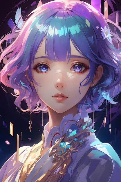 Premium Ai Image Iridescent Color Anime Portrait Fantasy Anime Girl