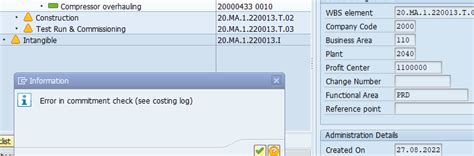 Error In Commitment Check See Costing Log Sap Community