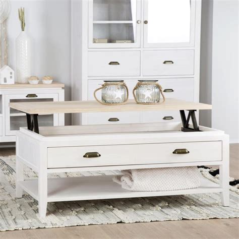 Avelin Mesa De Centro Elevable De Madera Blanca Y Natural Muebles