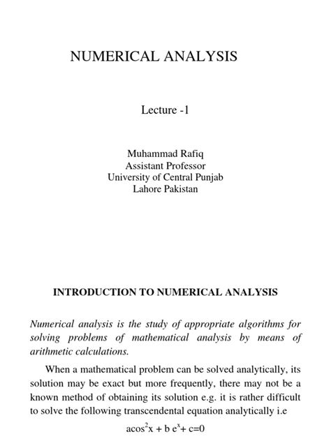 Numerical Analysis Lecture 1 Pdf Numerical Analysis