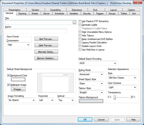 the document properties window qlikview advanced data visualization
