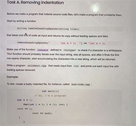 solved task a removing indentation before we make a program
