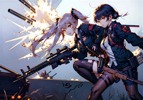 Anime Girl With Gun And Gun In Front Of A Gun Seaart Ai