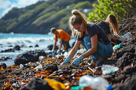 Premium Photo Cleanup Crew Tackling Ocean Pollution